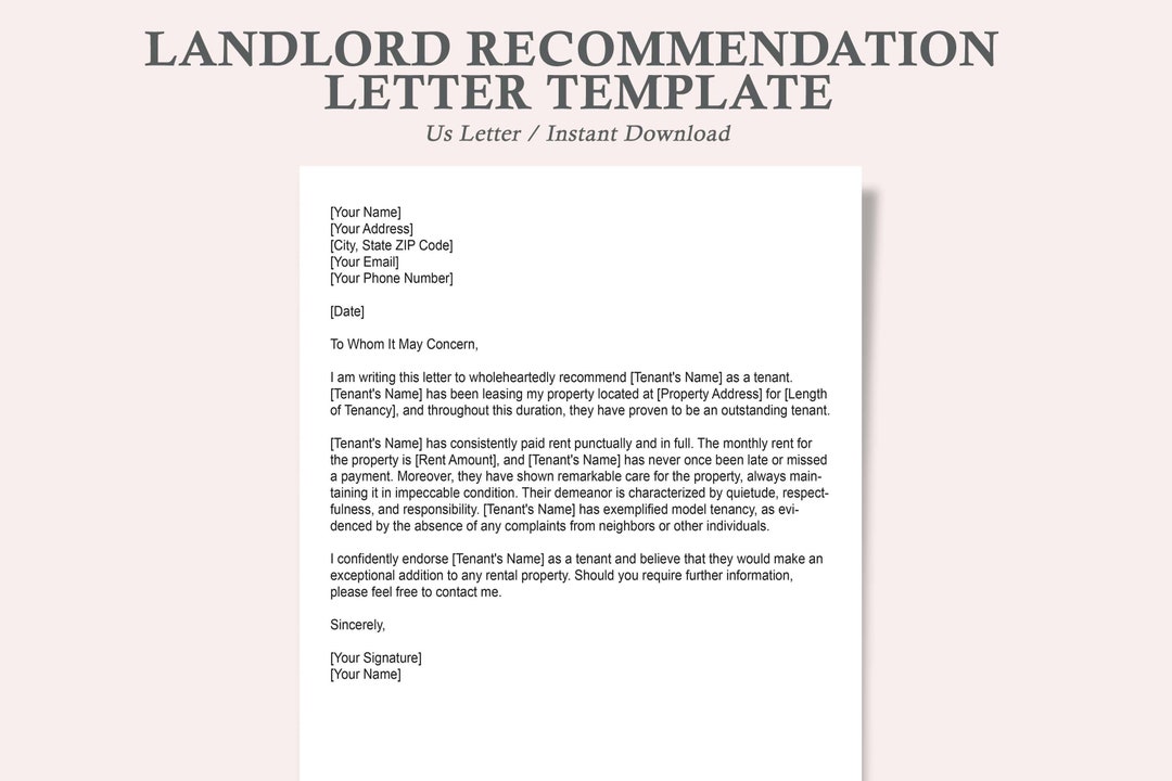Landlord Reference Letter,landlord Recommendation Letter Template ...