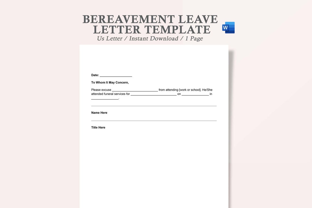 Bereavement Letter,bereavement Leave Letter,bereavement Letter for Work ...