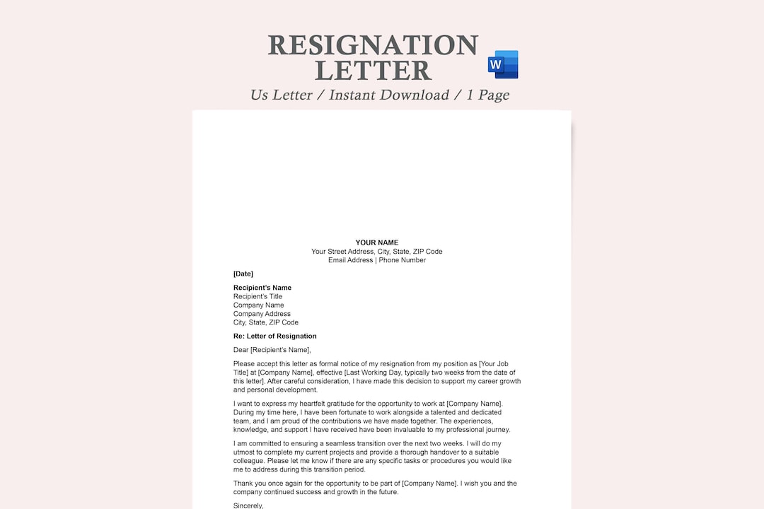 Resignation Letter Template,resignation Letter,resignation Template ...