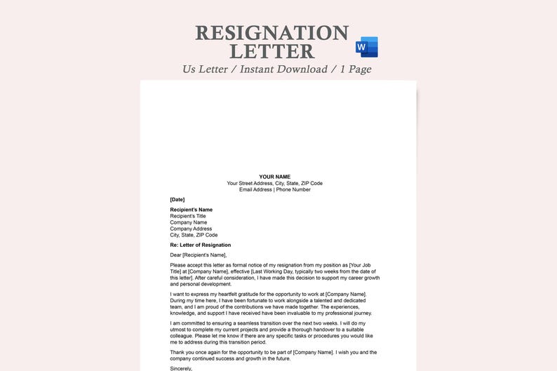 Resignation Letter Template,resignation Letter,resignation Template ...