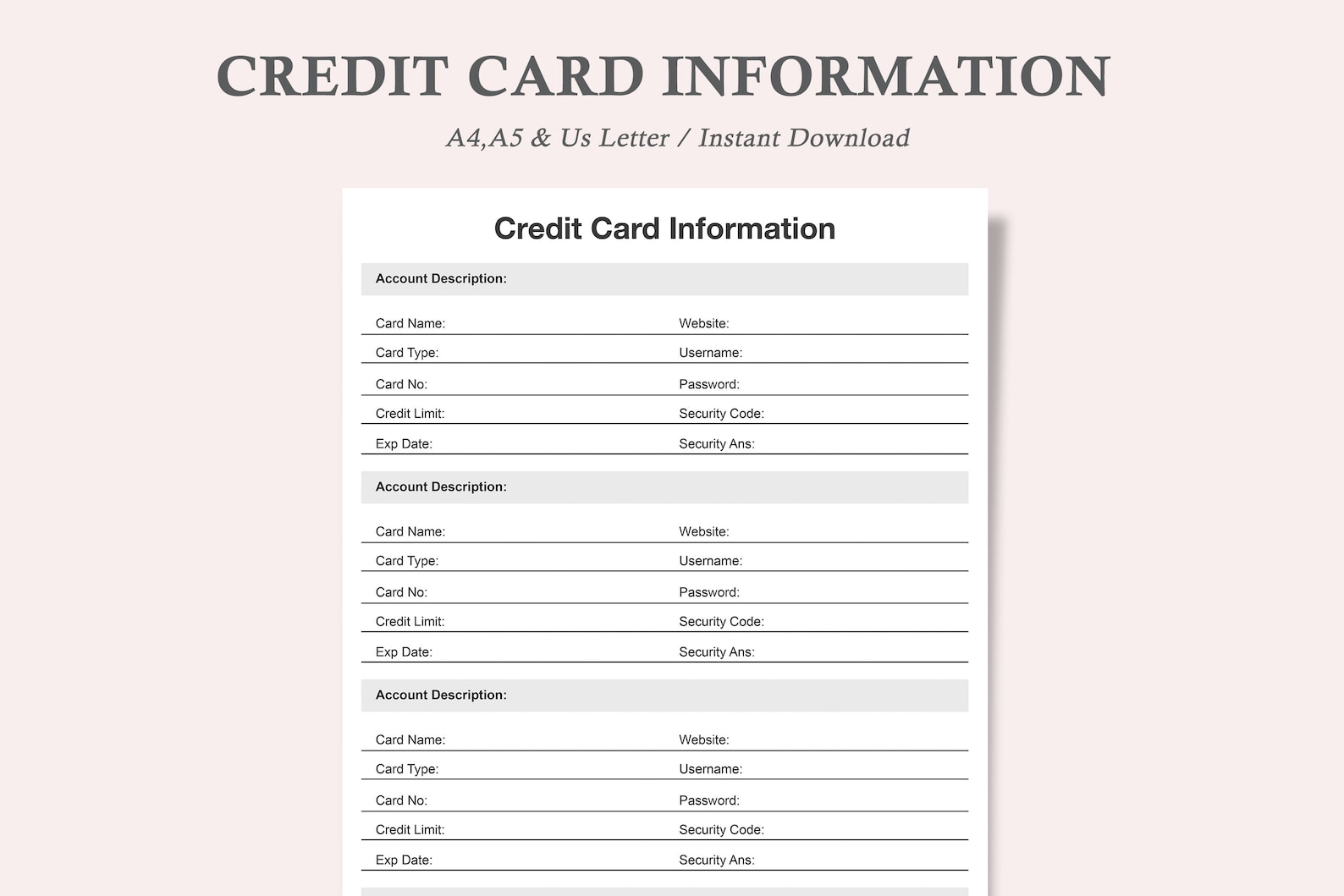 Credit Card Information,bank Account Information,credit Card Insert ...