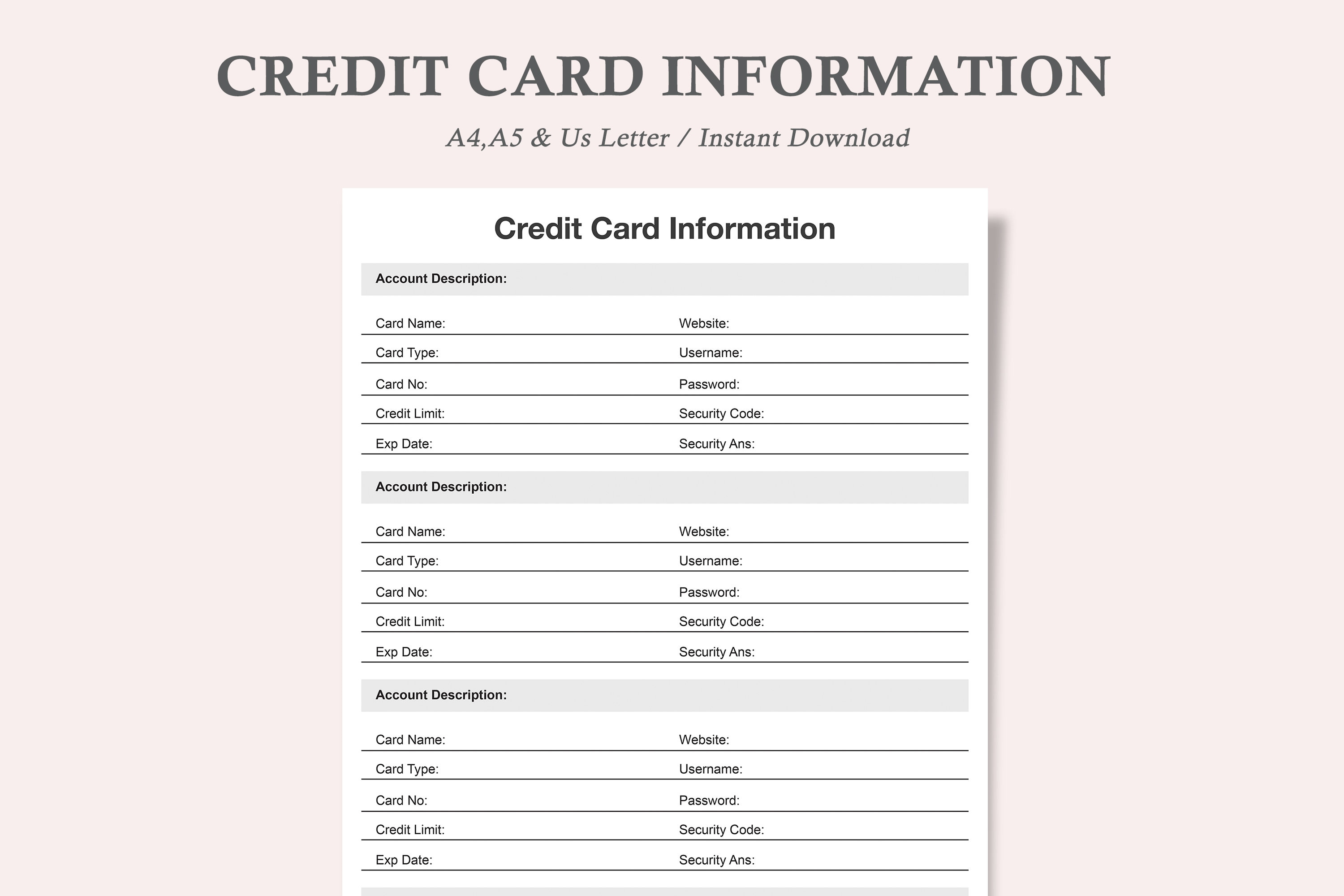 Credit Card Information Sheet Bank Information Templates World Of