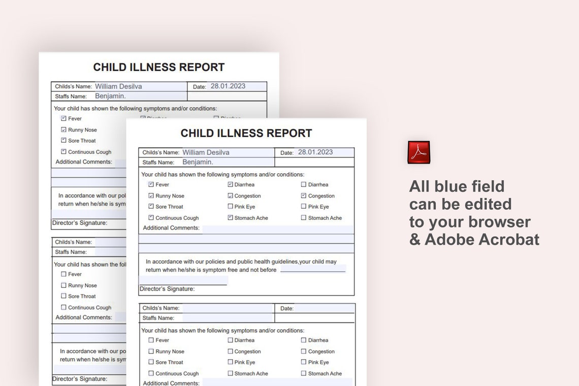Child Illness Report,child Sick Report,preschool Symptom Form,daycare ... Child Illness Report,child Sick Report,preschool Symptom Form,daycare ...