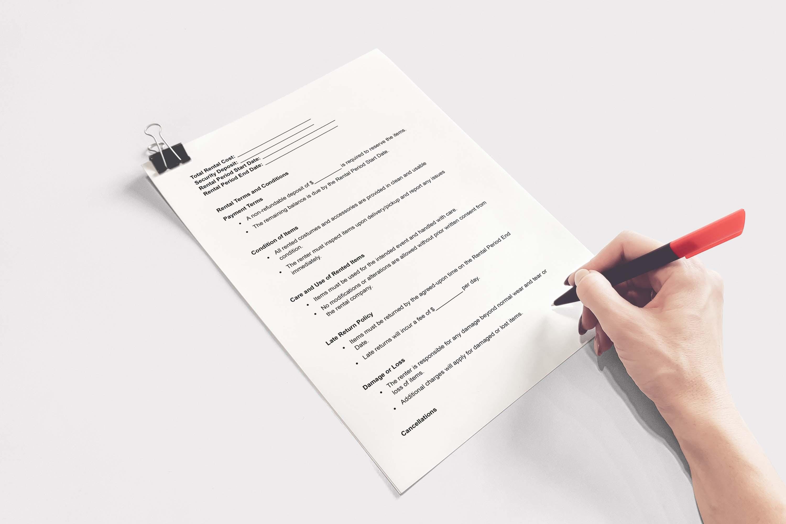 Costume Rental Agreement,costume Rental Agreement Template,costume ...