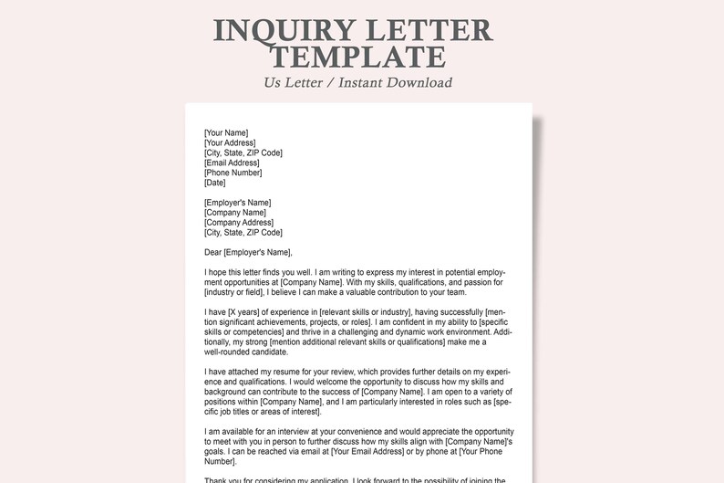Job Inquiry Letter Template,employment Inquiry Letter,job Inquiry ...