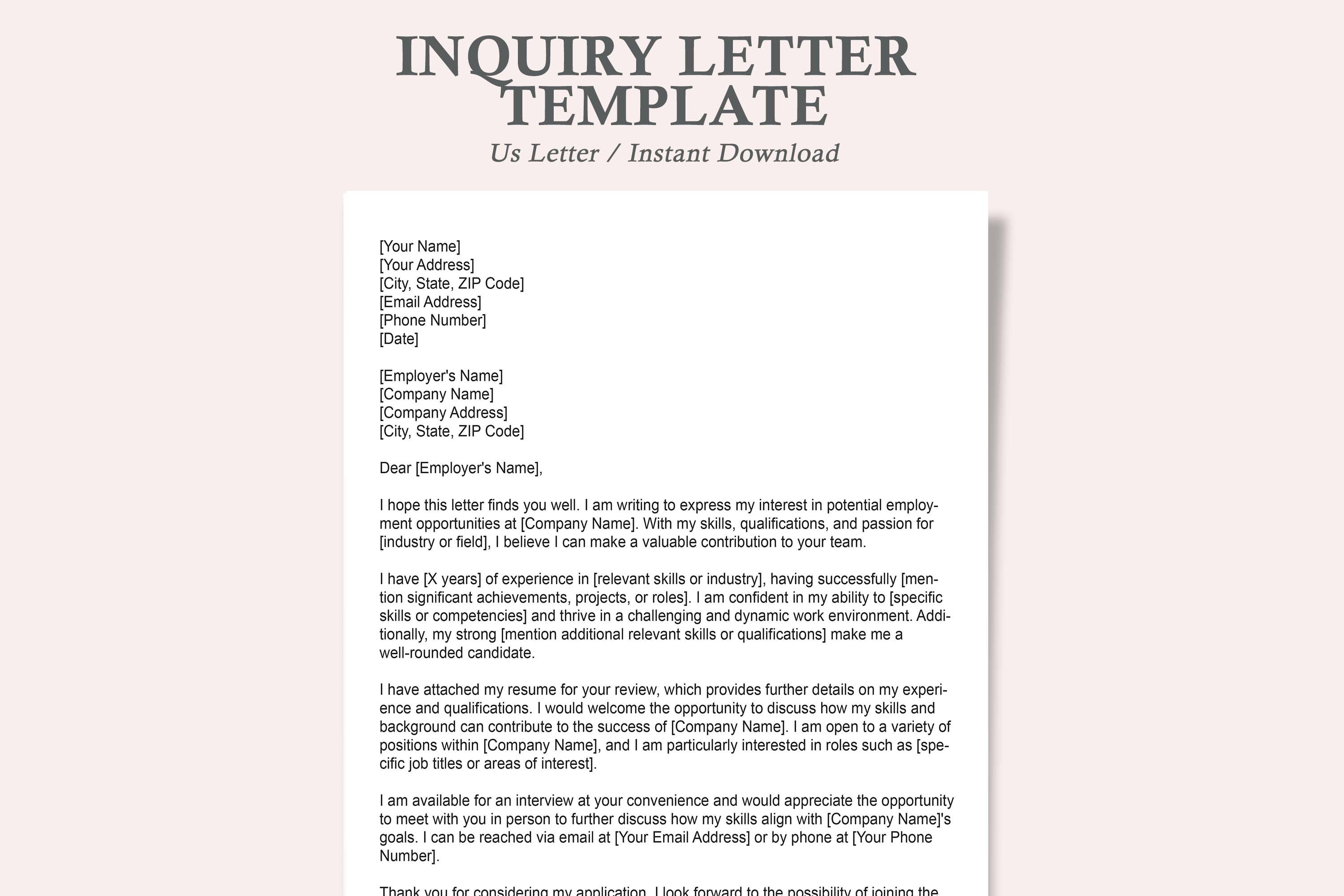 Job Inquiry Letter Template,employment Inquiry Letter,job Inquiry ...