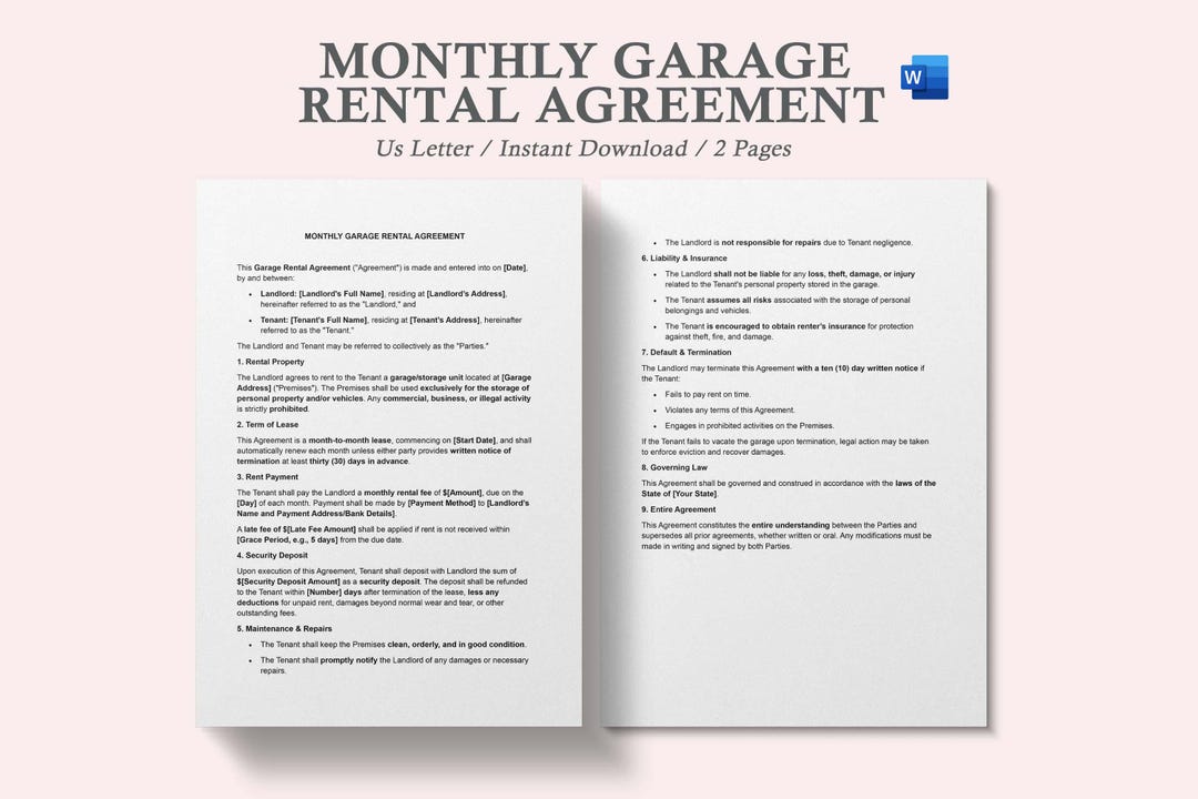 Garage Rental Agreement,garage Rental Contract,garage Rental Agreement ...