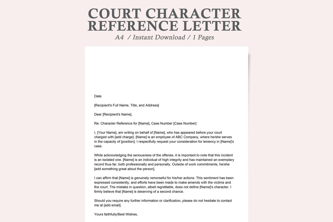 Court Character Reference Letter,character Statement for Court,court ...