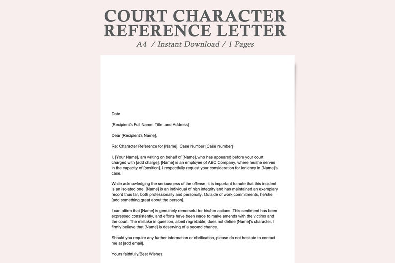 Court Character Reference Letter,character Statement for Court,court ...
