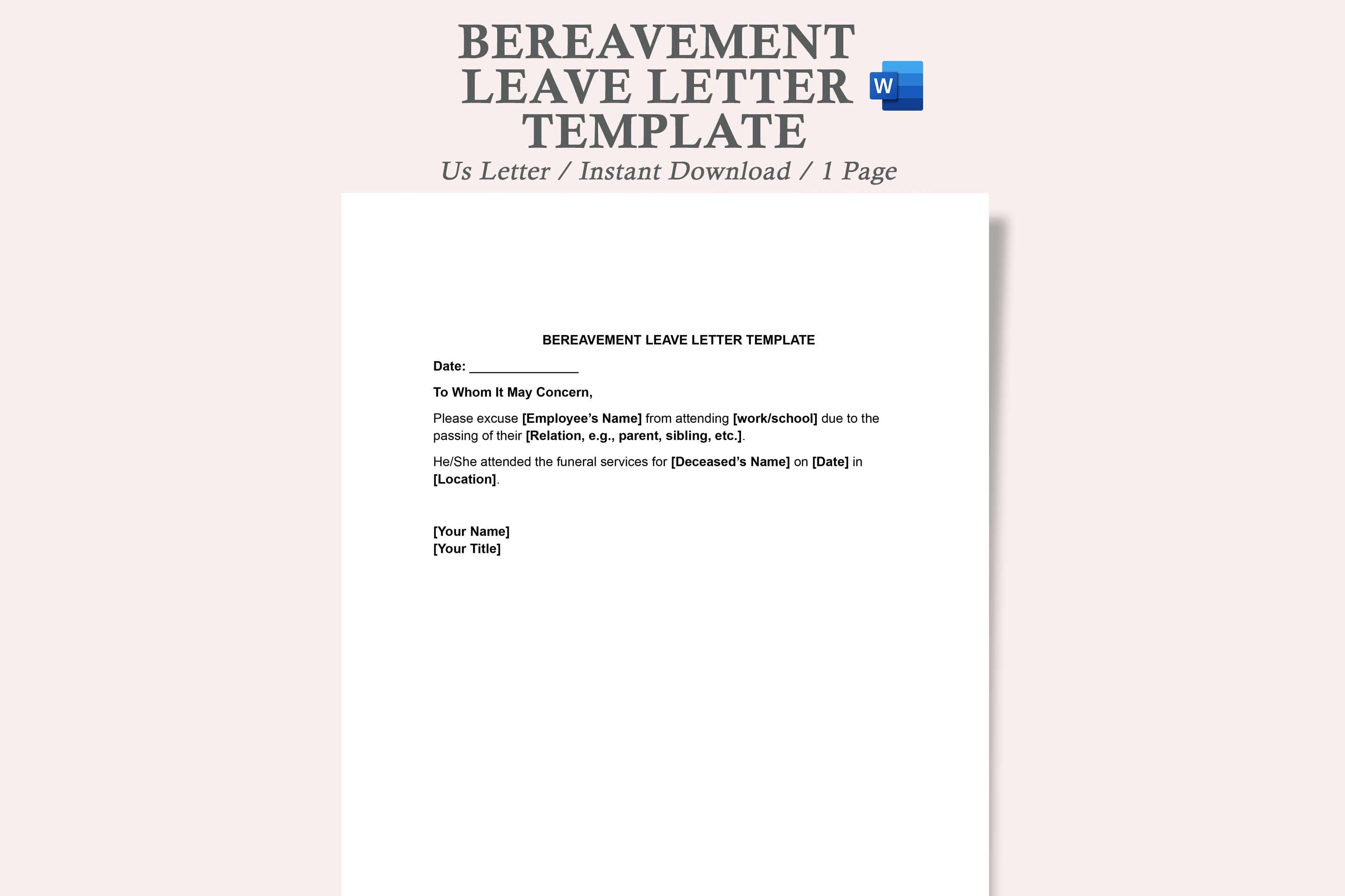 Bereavement Letter,bereavement Leave Letter,bereavement Letter for Work ...