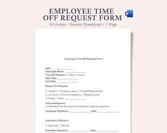 Employee Time off Request Form - Etsy