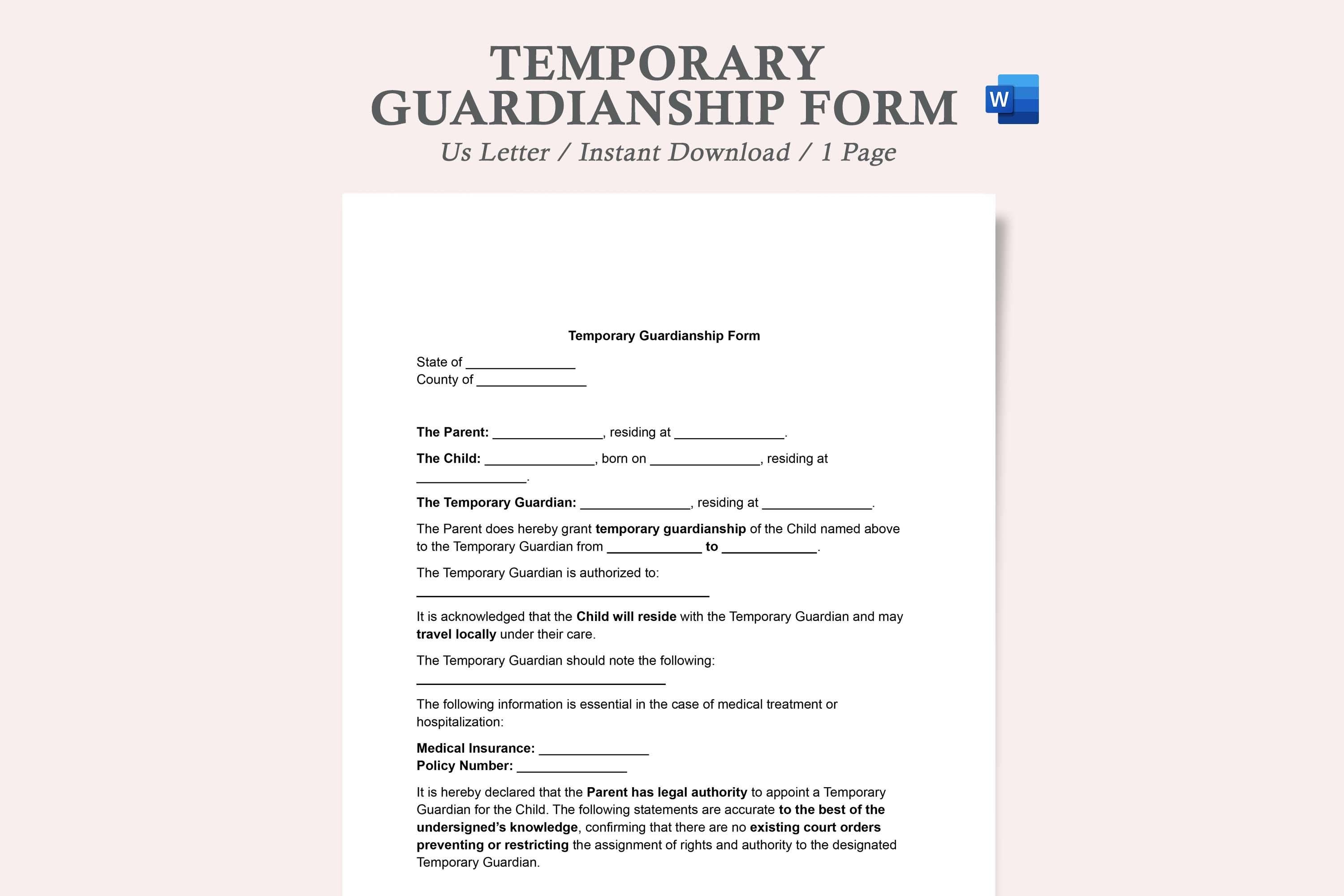 Temporary Guardianship Form,temporary Guardianship Agreement Form ...