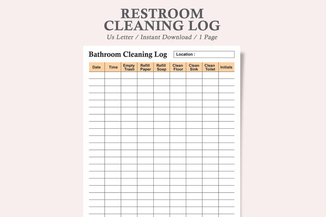 Restroom Cleaning Log,bathroom Cleaning Log,bathroom Checklist,restroom ...