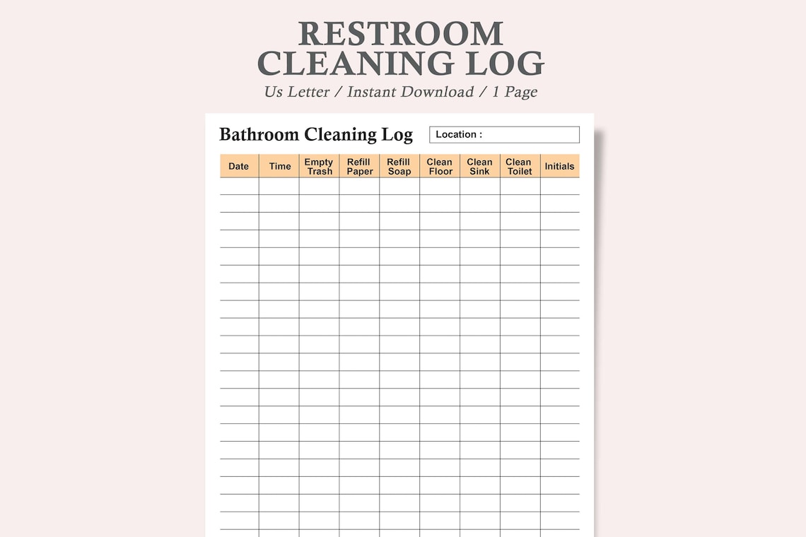 Restroom Cleaning Log,cleaning Restroom Checklist,restroom Checklist ...