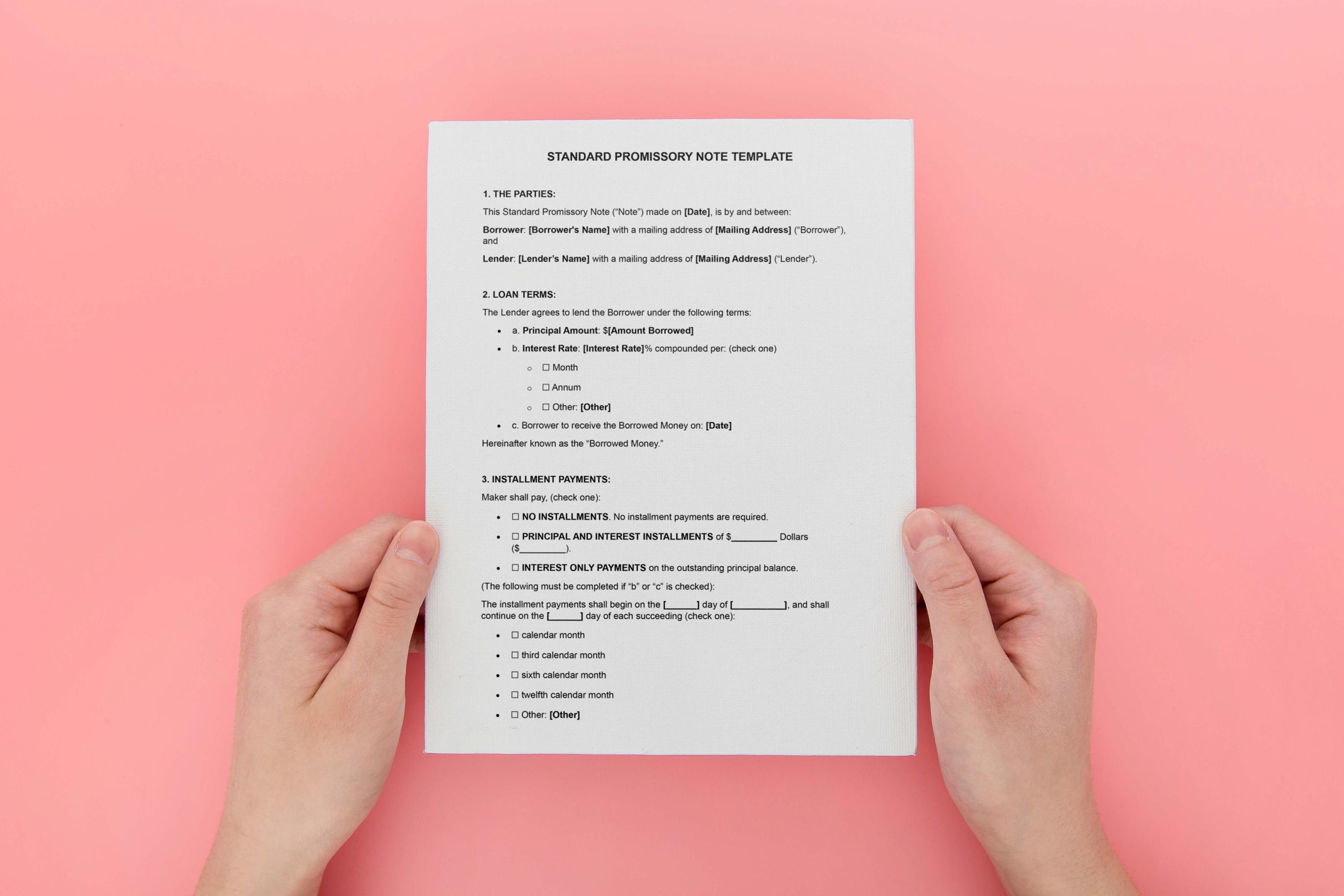 Standard Promissory Note,promissory Note,promise to Pay Agreement ...