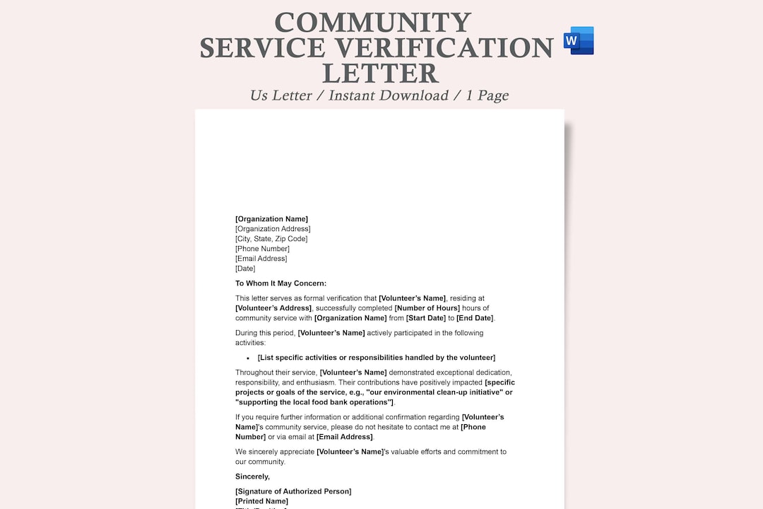 Community Service Letter Template,community Service Letter of ...