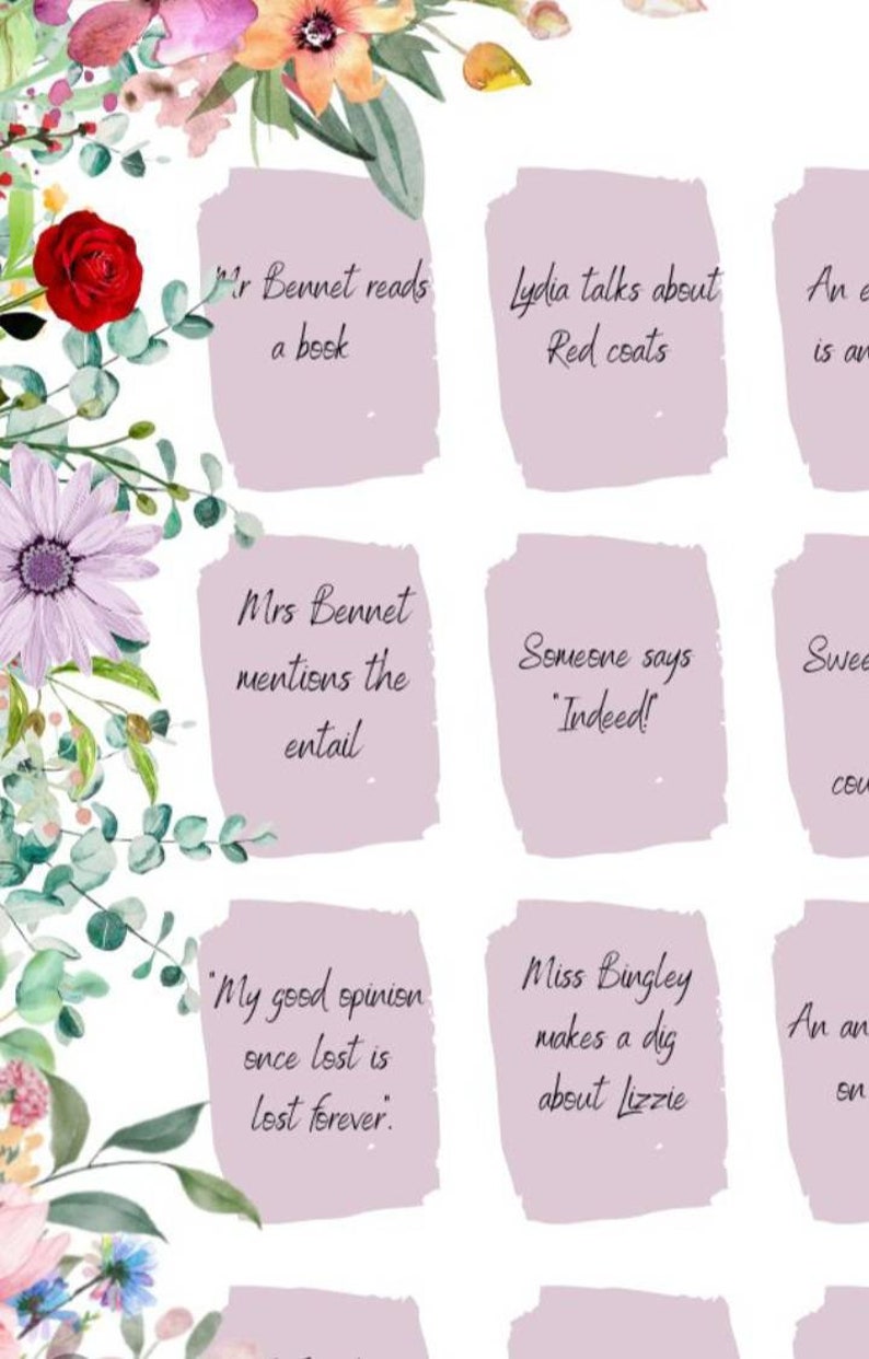 Pride and Prejudice Jane Austen Bingo Cards. Jane Austen Game. - Etsy