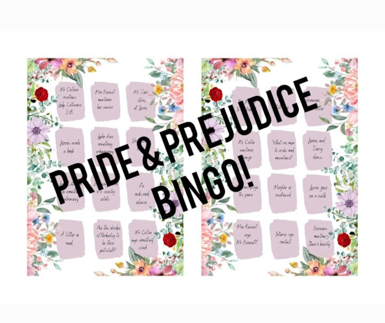 Pride and Prejudice Jane Austen Bingo Cards. Jane Austen Game. - Etsy