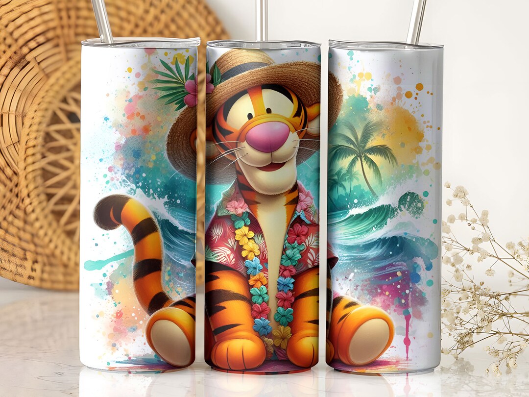 Cartoon Character Summer Vibes Tigger Tumbler Wrap, Tigger 20oz Skinny ...