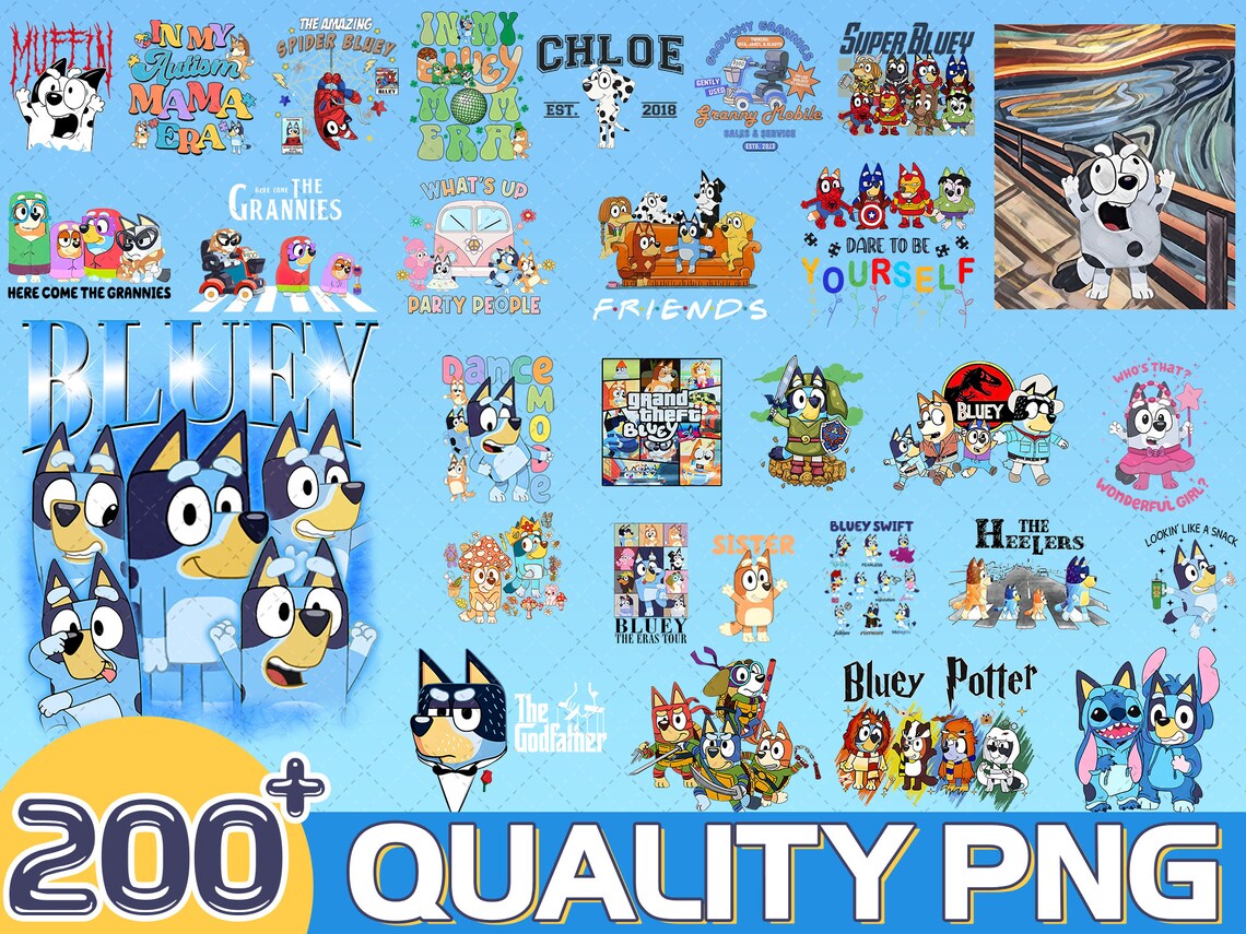 Mega 200 Png Bluey Bundle, Bluey Family Matching PNG, Bluey Png, Bluey ...