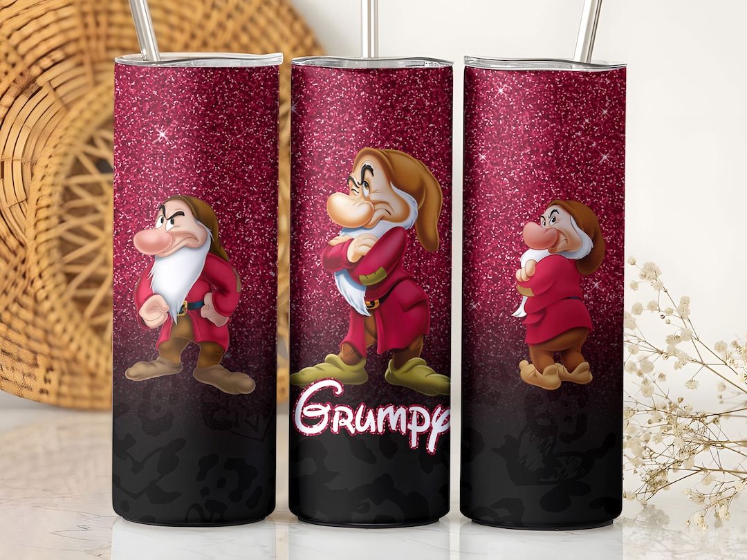 Cartoon Character Grumpy Glitter Tumbler Wrap, Grumpy Dwarf 20oz Skinny ...