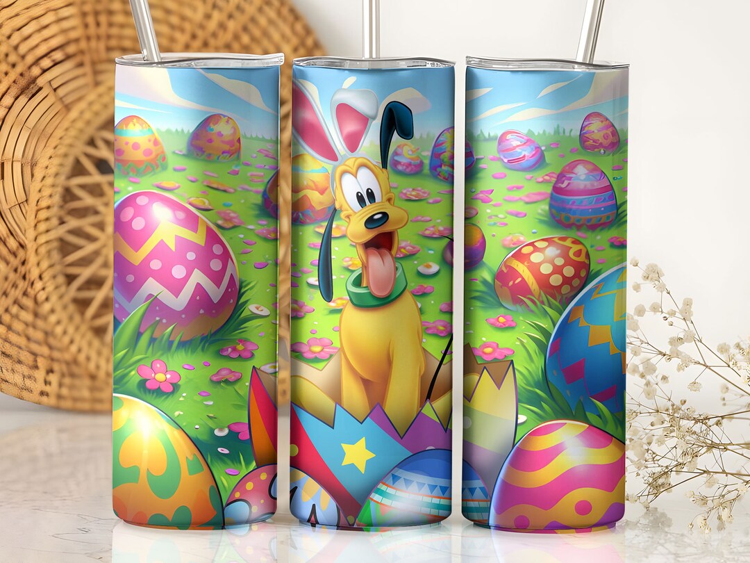Easter Day Pluto Tumbler Wrap, Cartoon Characters Bunny Pluto 20oz Skinny Tumbler Wrap, Cartoon ...