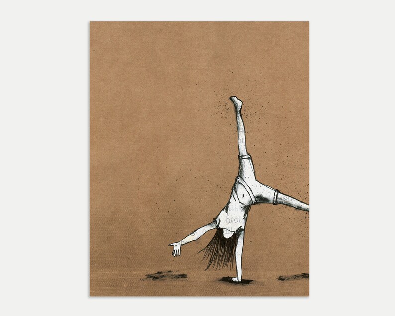 Girl Doing Cartwheel Hand Drawn Art Print - Etsy