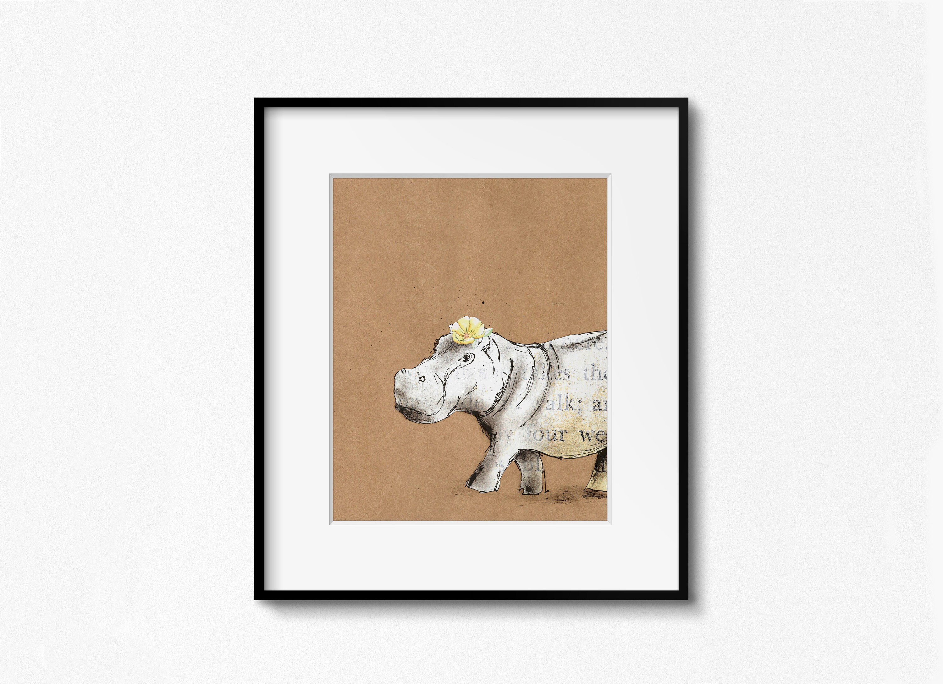 Lady Hippo Hand Drawn Art Print - Etsy