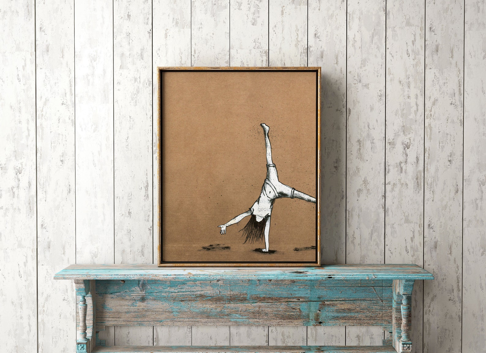Girl Doing Cartwheel Hand Drawn Art Print - Etsy