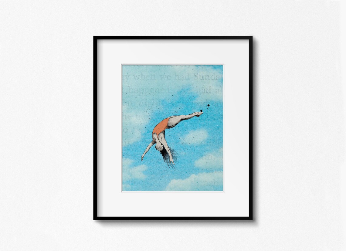Diving In, Swimmer Girl, Hand Drawn Art Print, Summer Poster, Woman Art ...