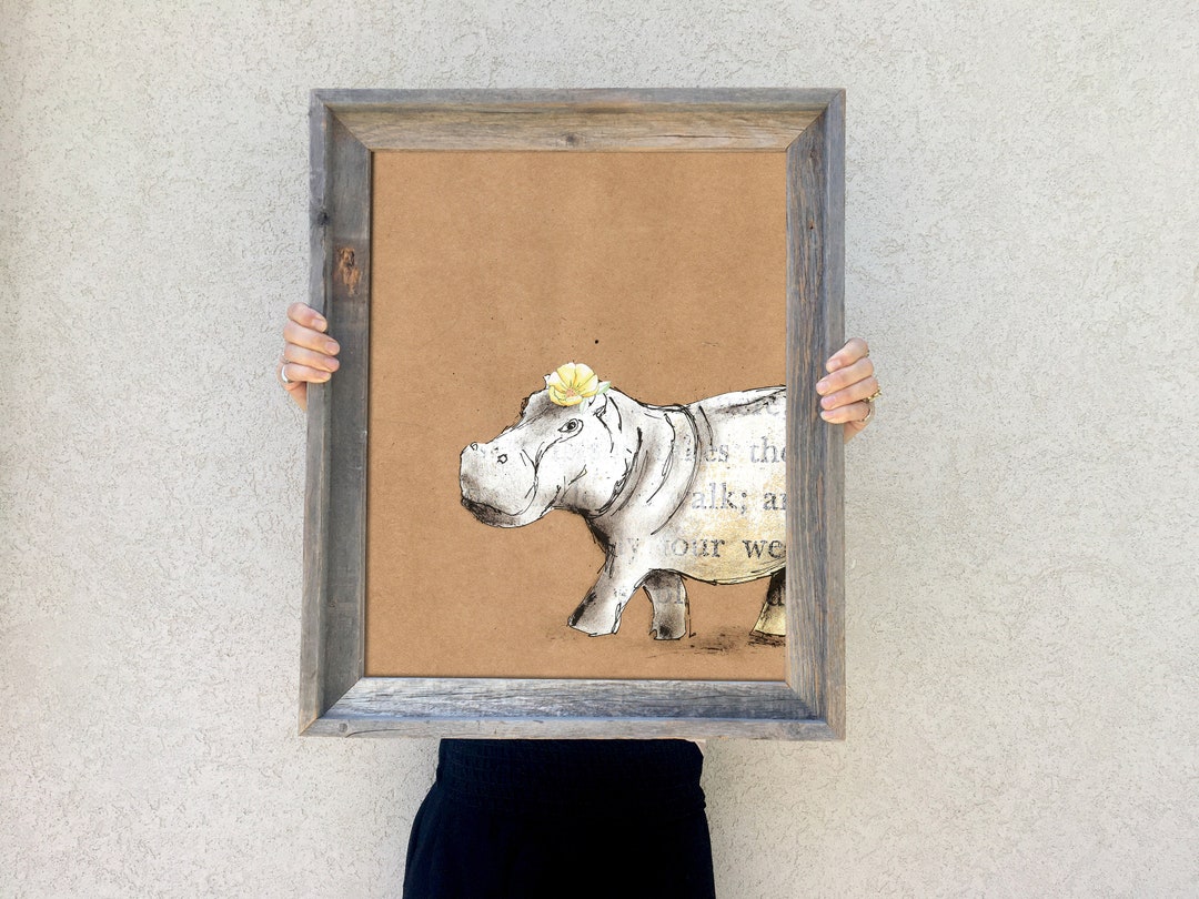 Lady Hippo Hand Drawn Art Print - Etsy