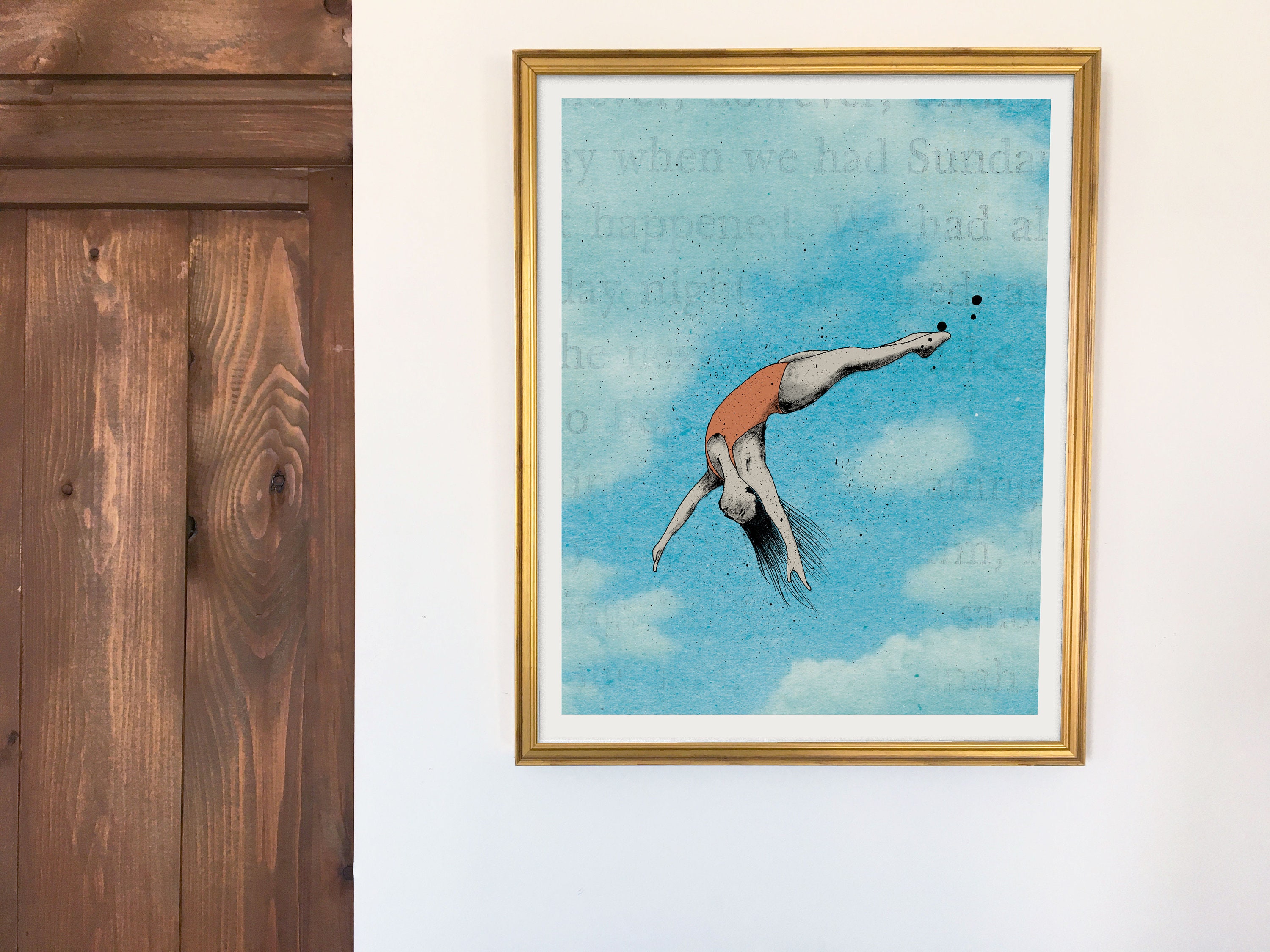Diving In, Swimmer Girl, Hand Drawn Art Print, Summer Poster, Woman Art ...