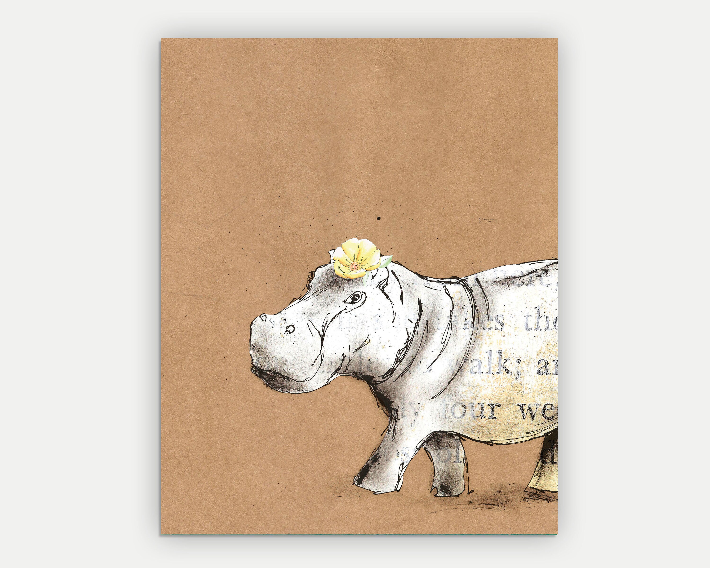 Lady Hippo Hand Drawn Art Print - Etsy