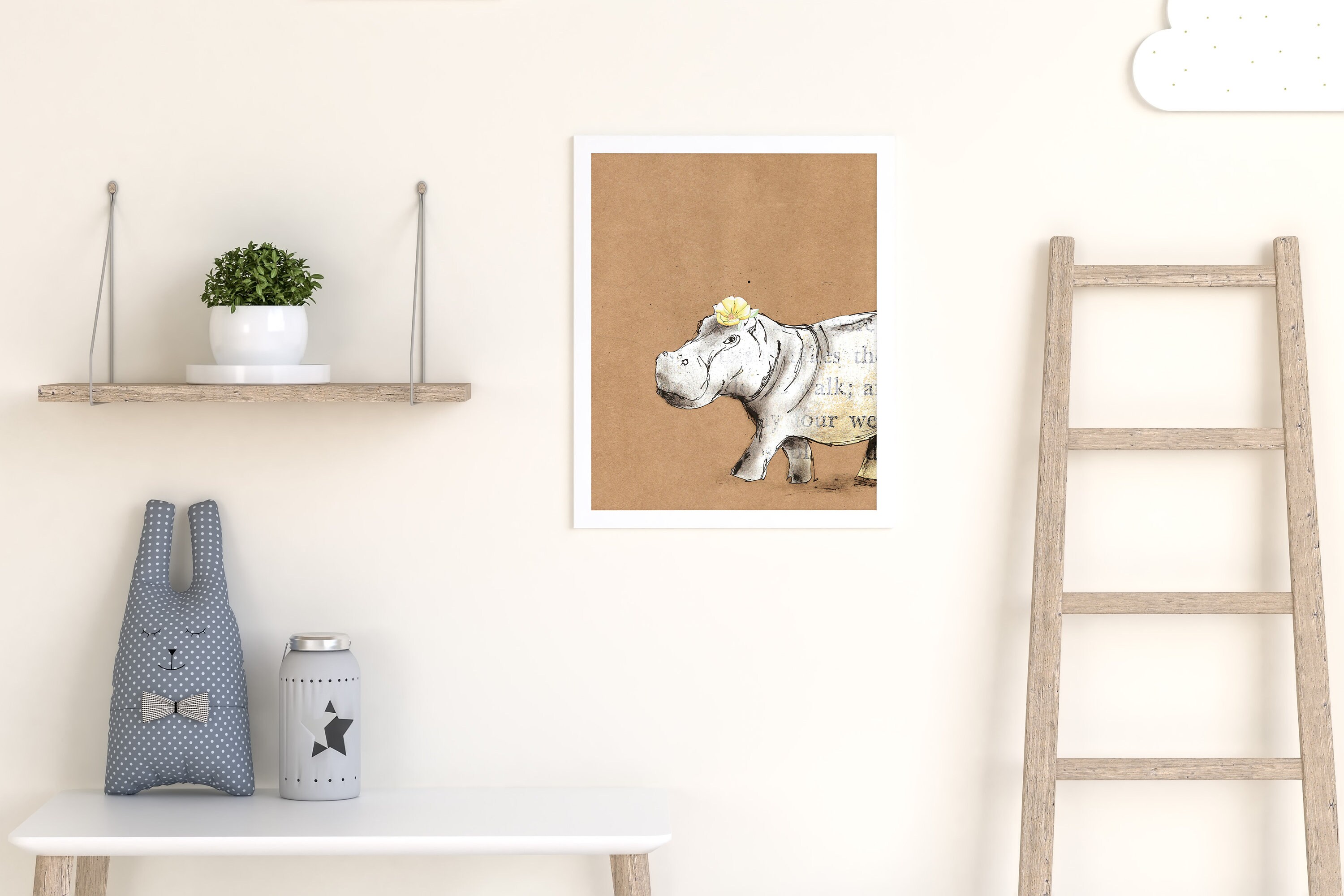 Lady Hippo Hand Drawn Art Print - Etsy