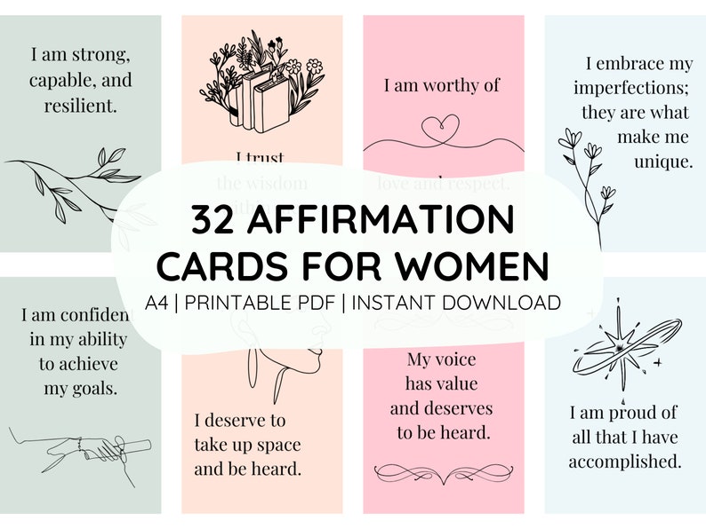 Empowering Affirmation Cards for Women | Printable A4 PDF Instant ...