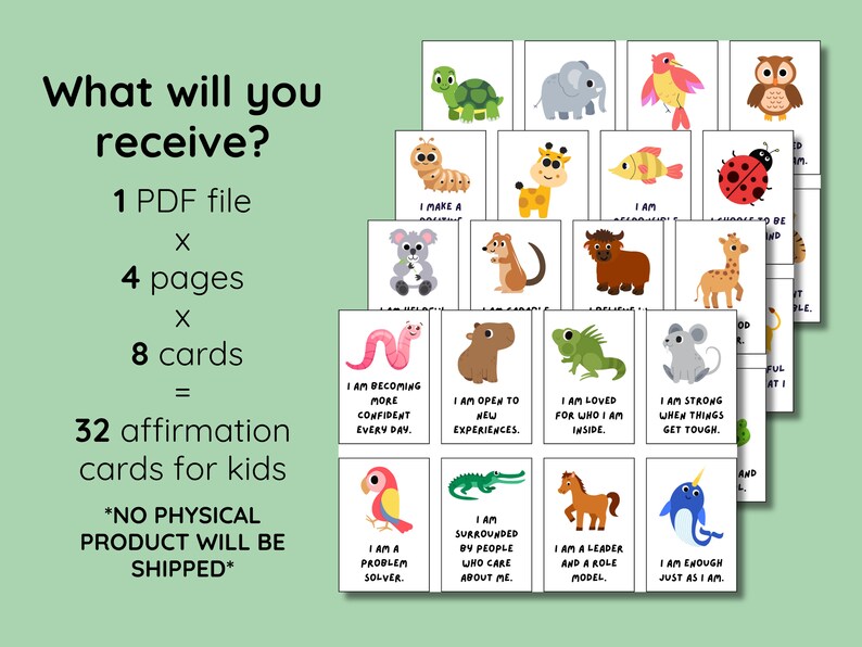 Cute Baby Animal Positive Affirmation Cards for Kids | Printable A4 PDF ...