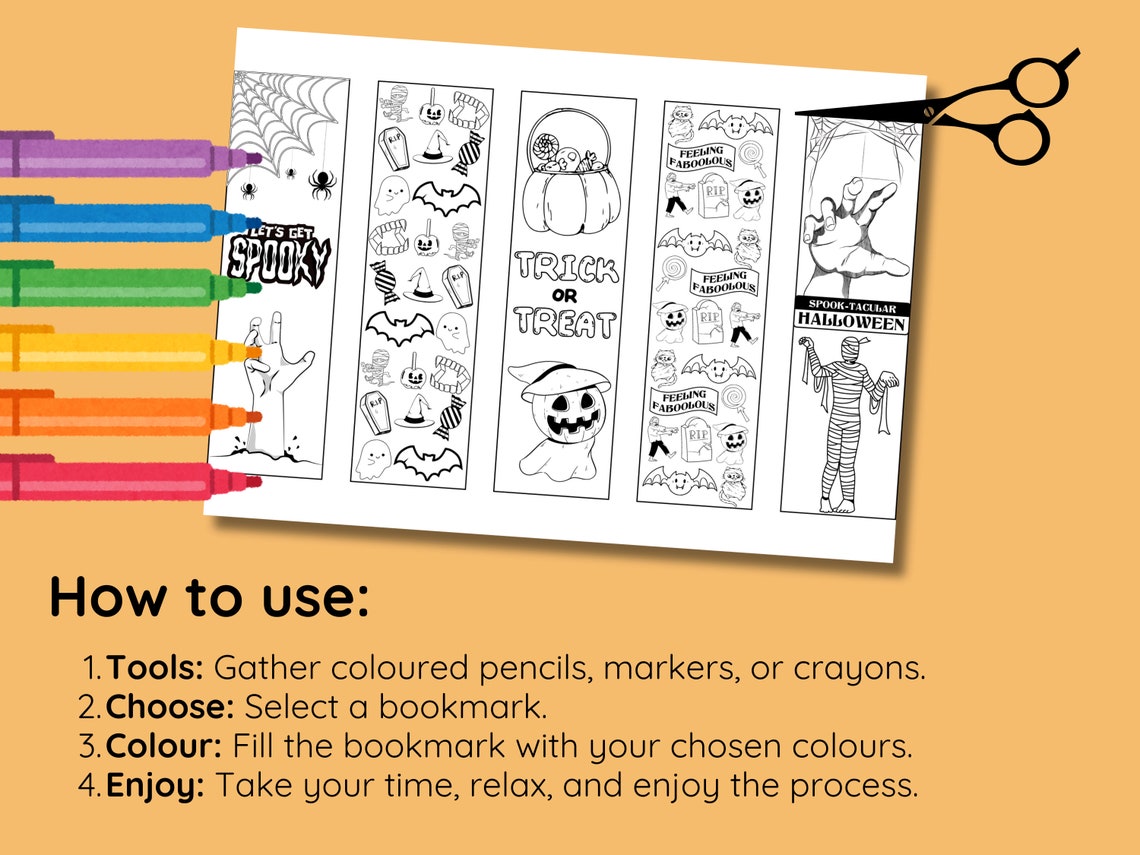 Halloween Colouring Bookmarks | Printable A4 PDF Instant Download ...