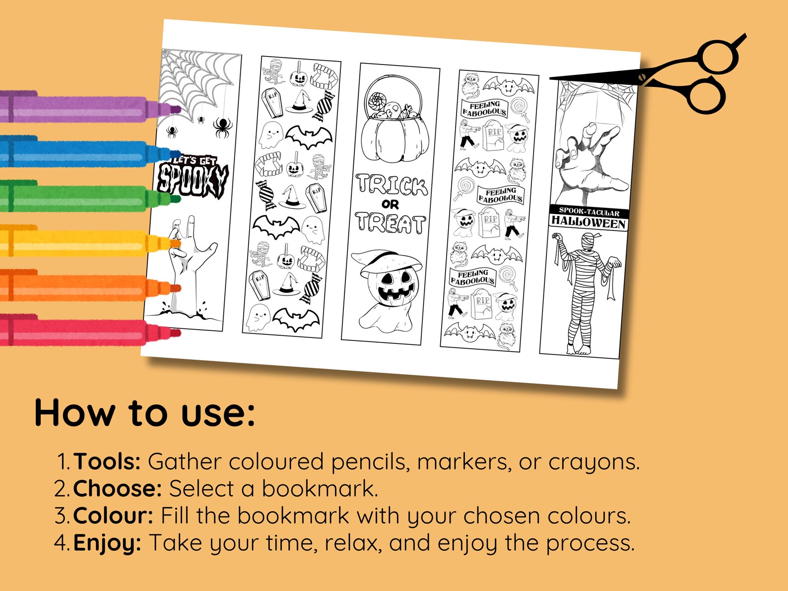 Halloween Colouring Bookmarks | Printable A4 PDF Instant Download ...
