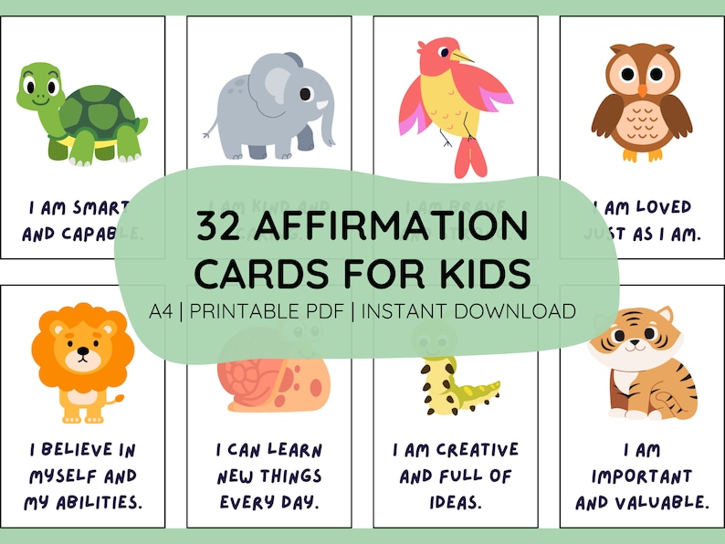 Cute Baby Animal Positive Affirmation Cards for Kids | Printable A4 PDF ...
