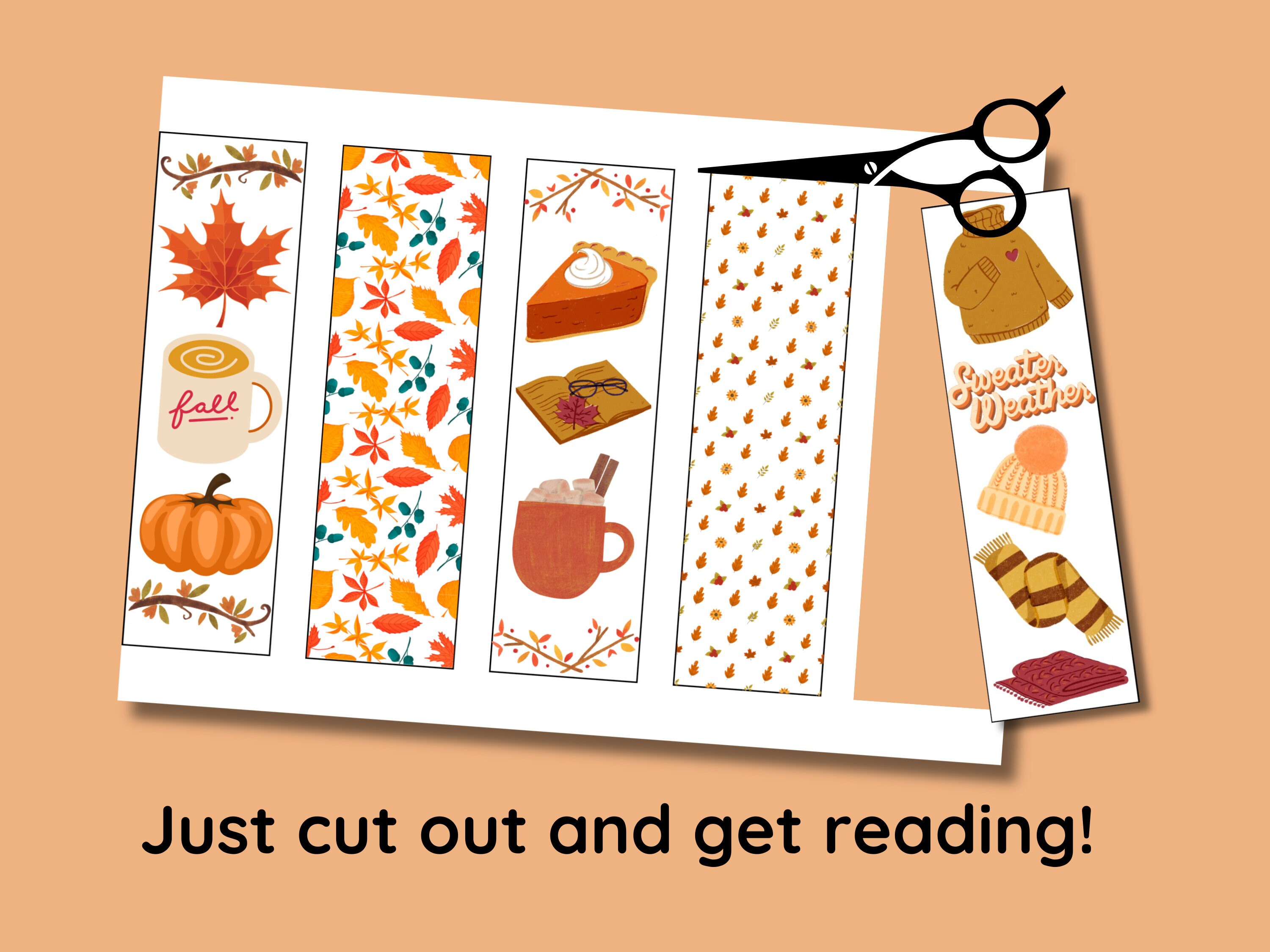 10 Printable Cute and Cozy Fall Bookmarks for Readers A4 PDF Instant ...