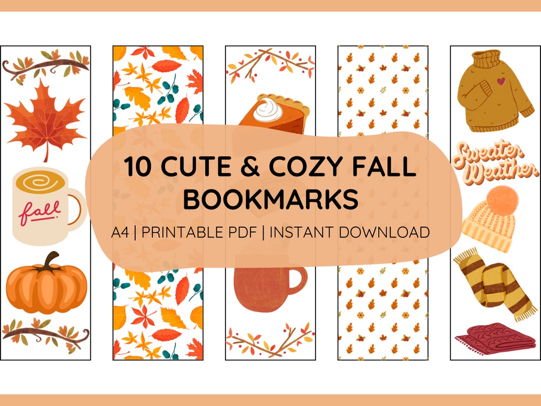 10 Printable Cute and Cozy Fall Bookmarks for Readers A4 PDF Instant ...