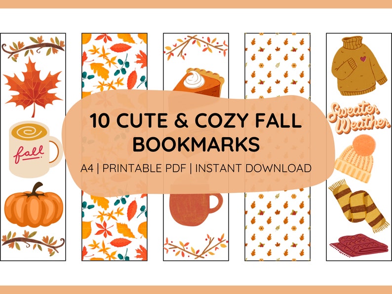 10 Printable Cute and Cozy Fall Bookmarks for Readers A4 PDF Instant ...