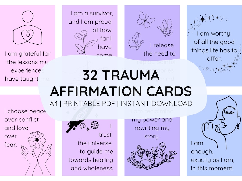 Empowering Affirmation Cards for Trauma Healing Journey | Printable A4 ...