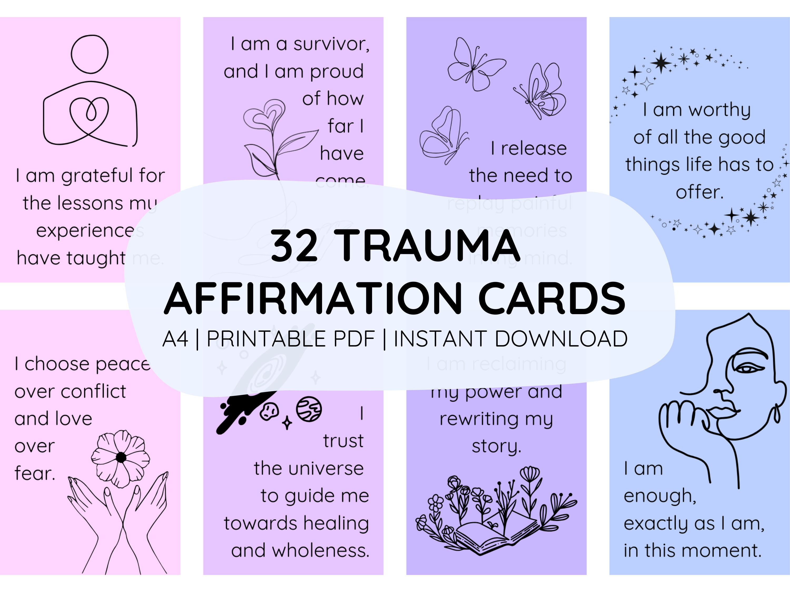 Empowering Affirmation Cards for Trauma Healing Journey | Printable A4 ...
