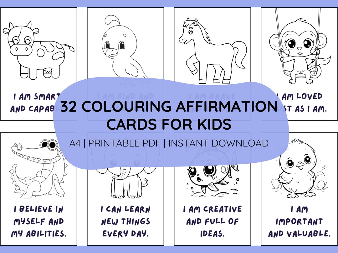 Cute Baby Animal Colouring Affirmation Cards for Kids | Printable A4 ...