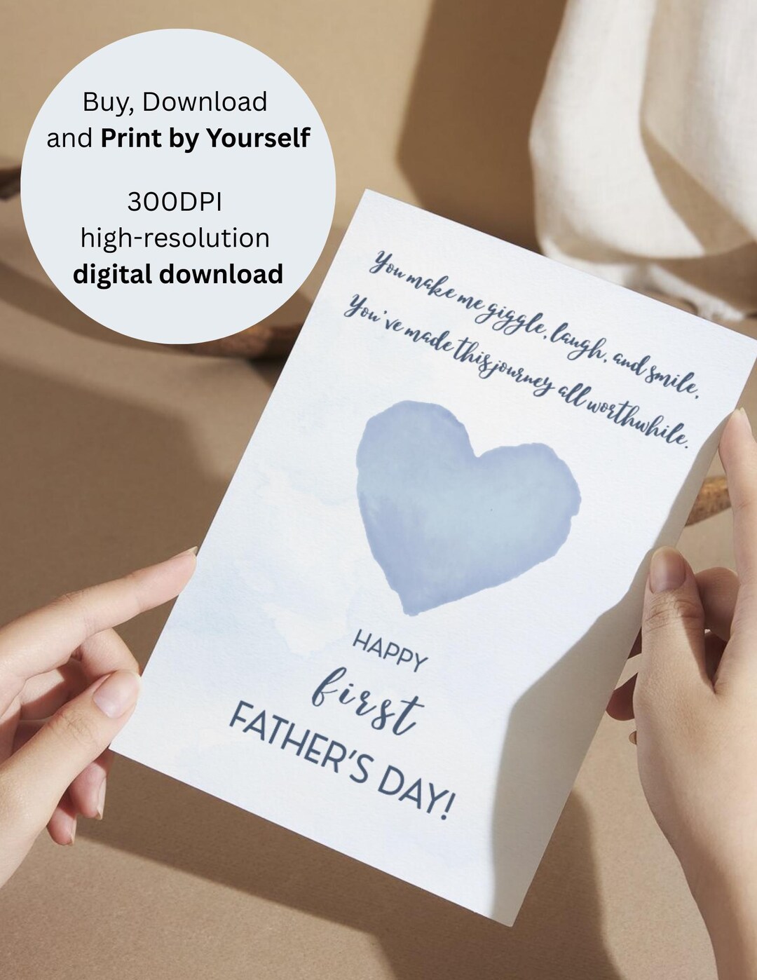 First Father's Day Card From Baby – Printable PDF – Card With Heart ...