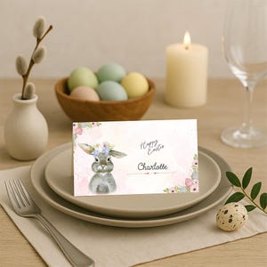 Easter Place Card Printable | Gray Bunny Table Name Card | Spring ...