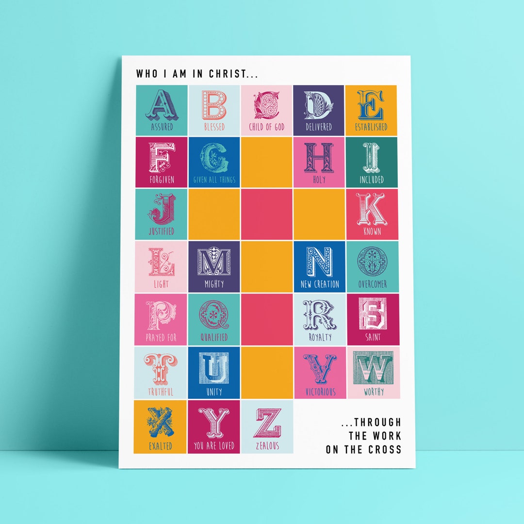 Who I Am in Christ Alphabet (identity in Christ) - Christian Art Print ...