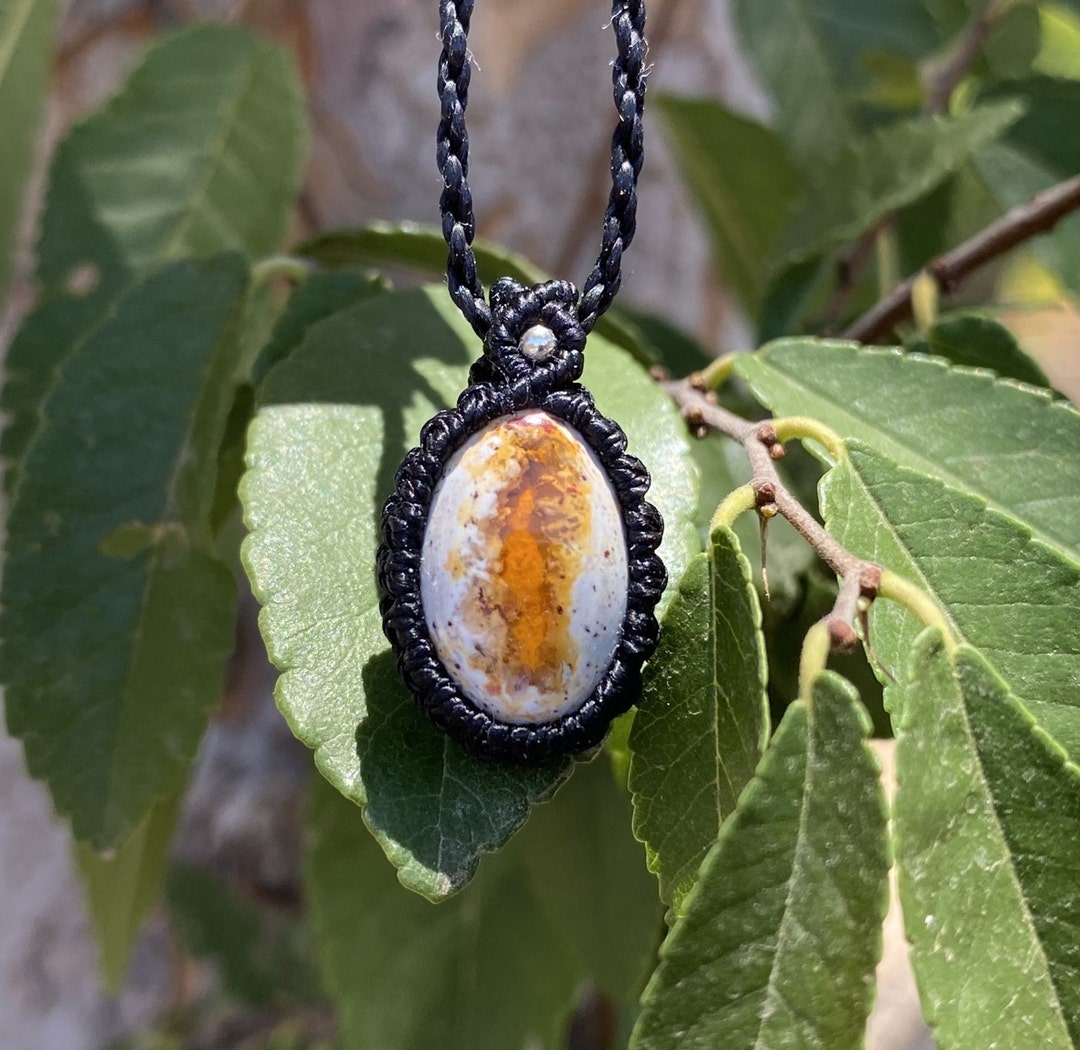 Confidence Mexican Fire Opal, Cantera Opal Macrame Necklace, Crystal ...