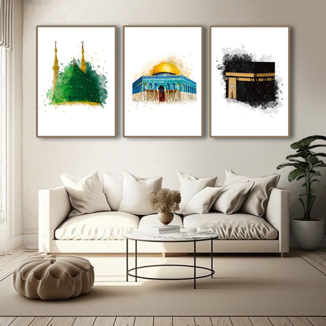 Islamic Holy Mosques Frames Mosque Art Holy Kaaba Art Masjid Nabi Dome ...